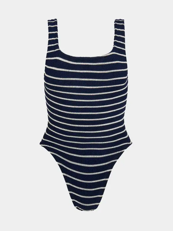 Hunza G Square Neck Striped Swimsuit - Navy/white Stripe