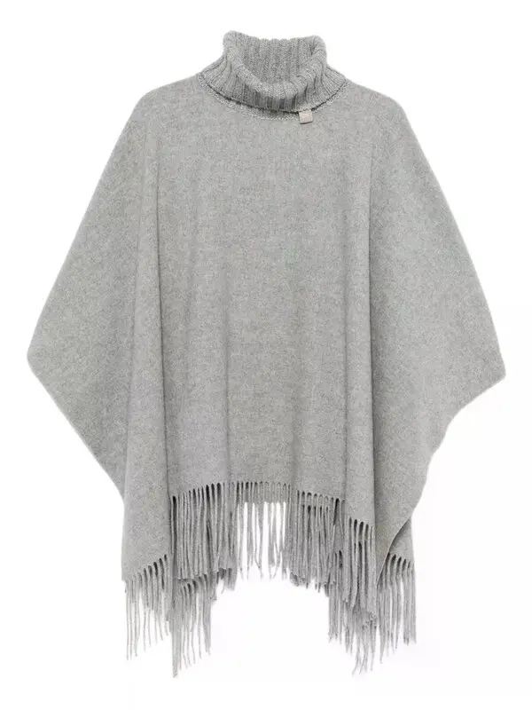 Fabiana Filippi Turtleneck Fringe Poncho - Grey