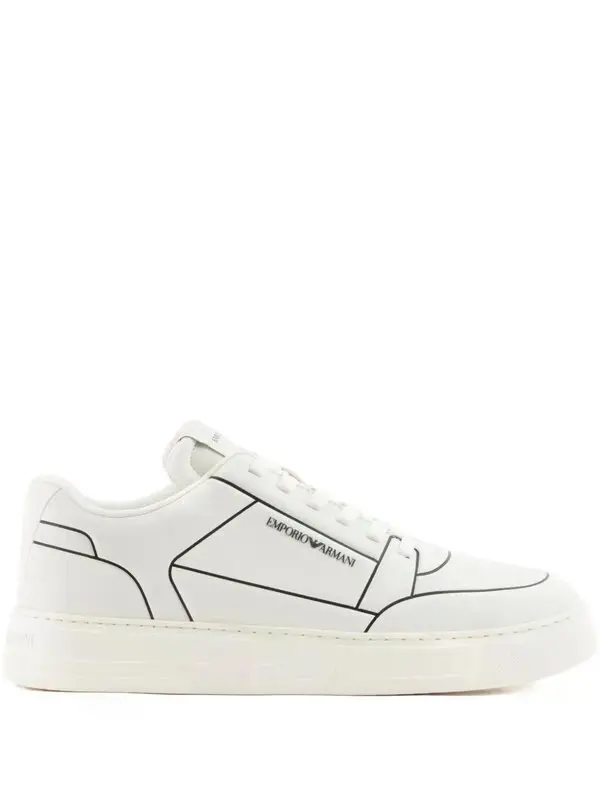 Emporio Armani Logo-detail Leather Sneakers - White