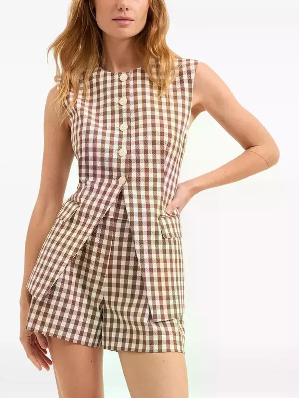 Veronica Beard Lois Gingham Waistcoat - Brown