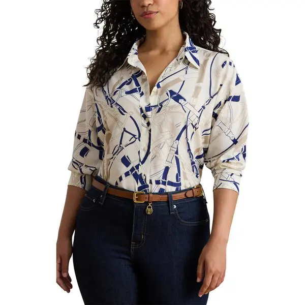 Ralph Lauren Belting Print Classic Fit Crepe Button-up Shirt