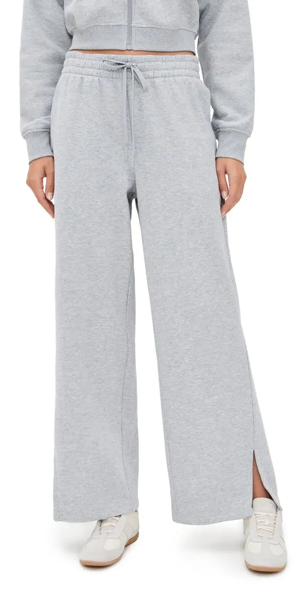 Beyond Yoga Luxe Fleece Wide Leg Pants - Light Heather Gray