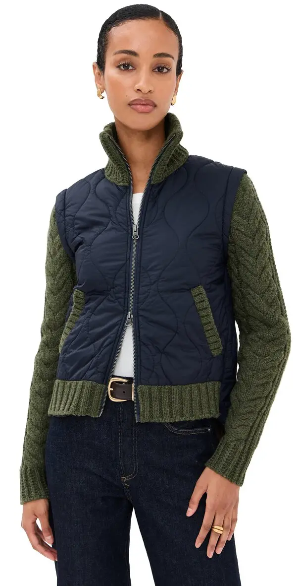 Veronica Beard Patra Mixed Media Jacket - Navy/army Melange