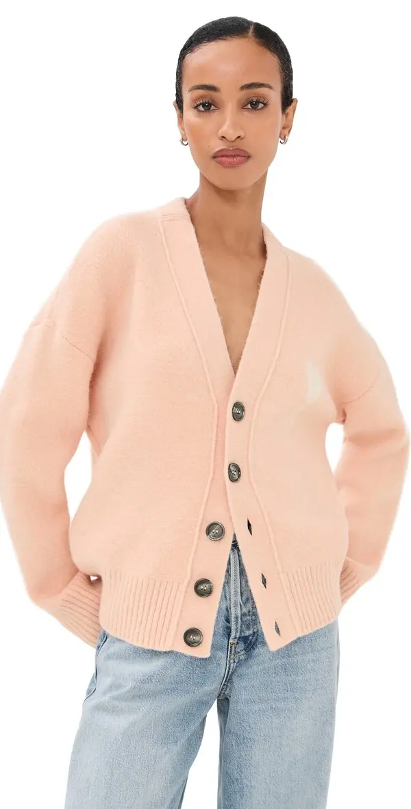 Ami Mid-weight Stretch Knit Cardigan - Poudre/ecru
