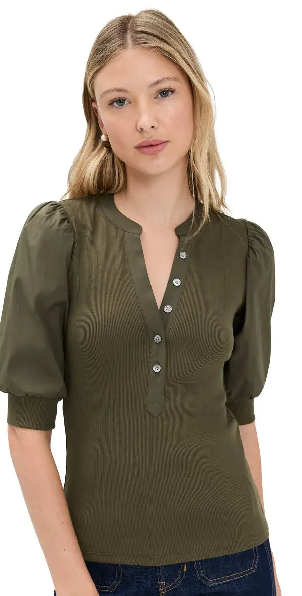 Veronica Beard Coralee Ribbed Top - Cypress