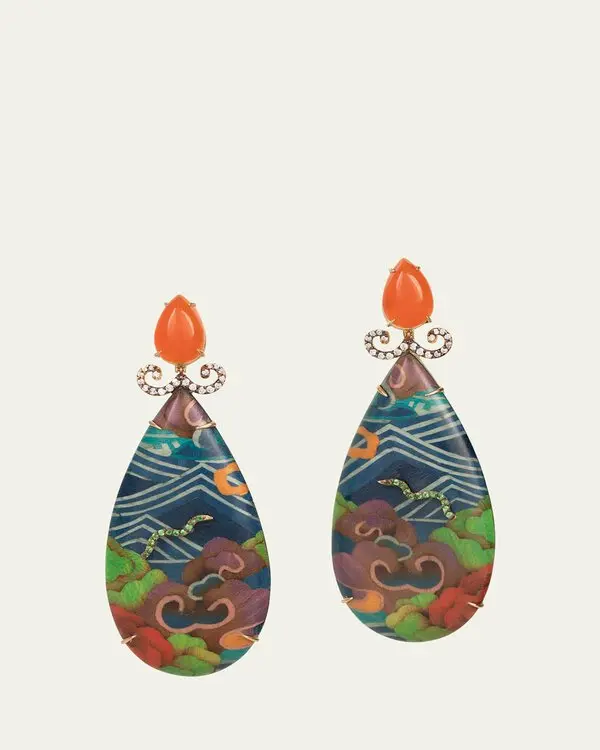 SILVIA FURMANOVICH Marquetry Teardrop Earrings With Diamonds, Tsavorite And Carnelian
