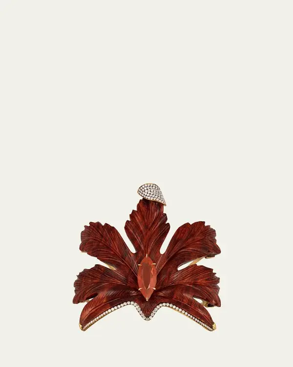 SILVIA FURMANOVICH Maple Leaf Cuff Bracelet With Diamonds And Fire Opal
