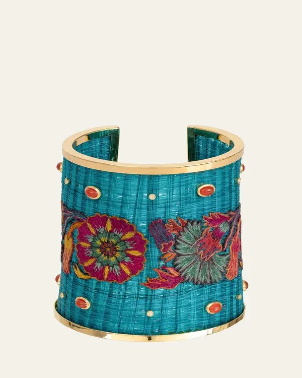 SILVIA FURMANOVICH Embroidered Cuff Bracelet With Diamonds And Carnelian
