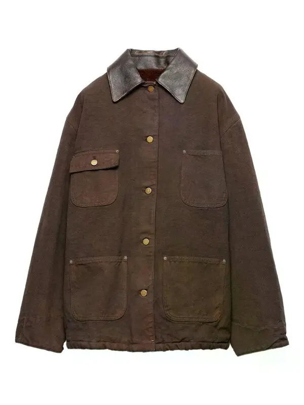 Prada Canvas Jacket With Leather Collar