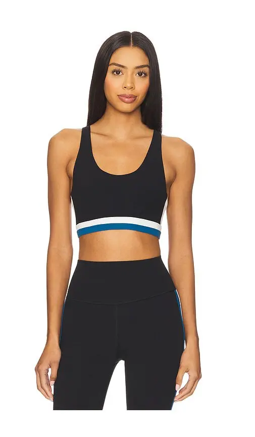 Splits59 Maci Air Weight Sports Bra In Black - Black & Stone Blue