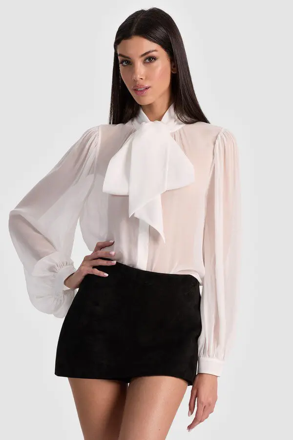 Alice + Olivia Brentley Tie Neck Blouse - White