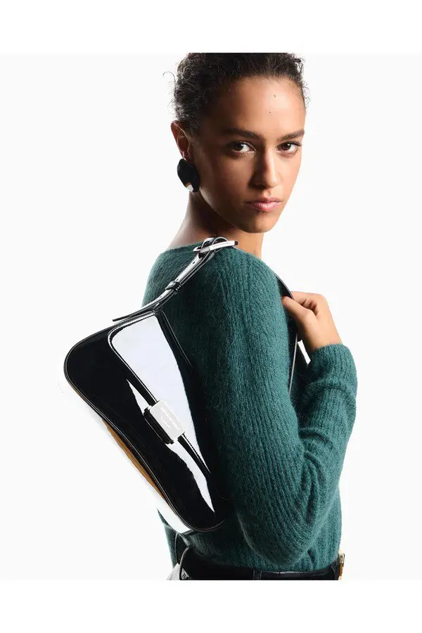Emporio Armani Patent-effect Shoulder Bag - Black