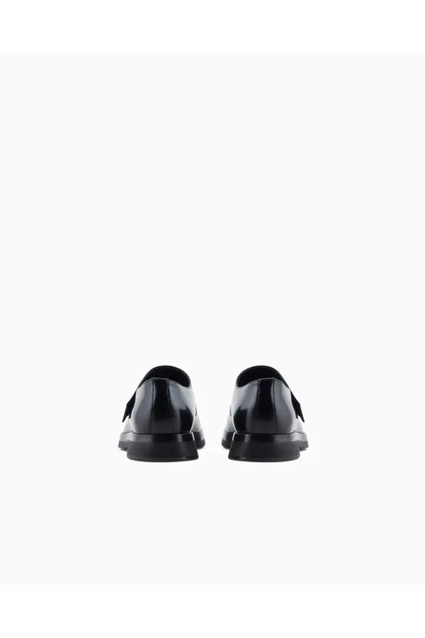 Giorgio Armani Classic Leather Monk Strap Shoe - Black