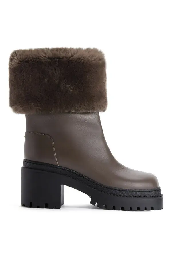 GIUSEPPE ZANOTTI Leather Ankle Boots With Fur Cuff - Brown