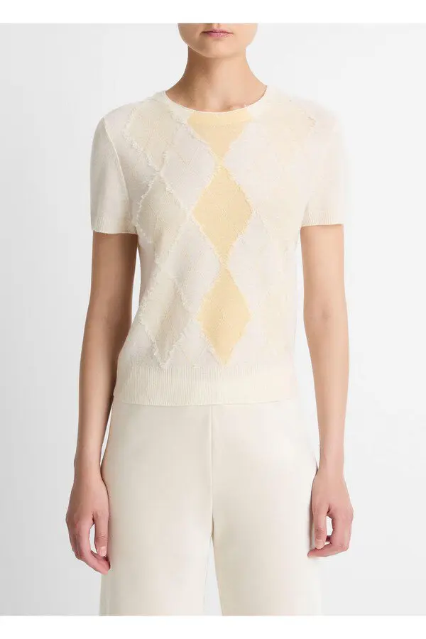 Vince Argyle Wool-blend Short-sleeve Sweater - Red