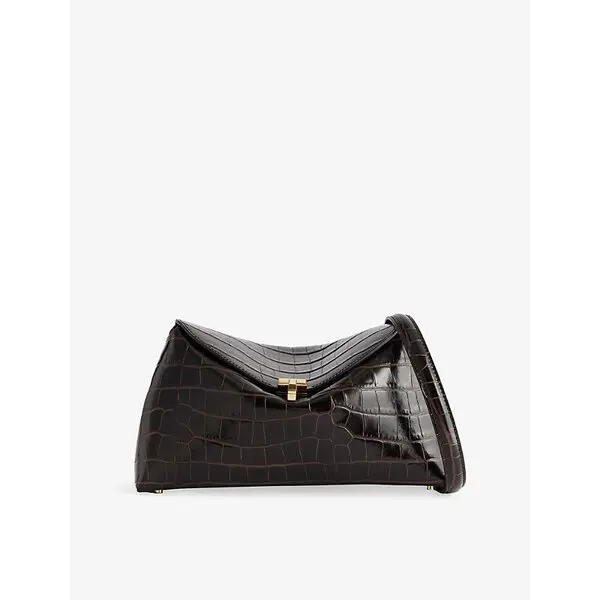 TOTÊME T-lock Croco Leather Clutch Bag - Dark Brown