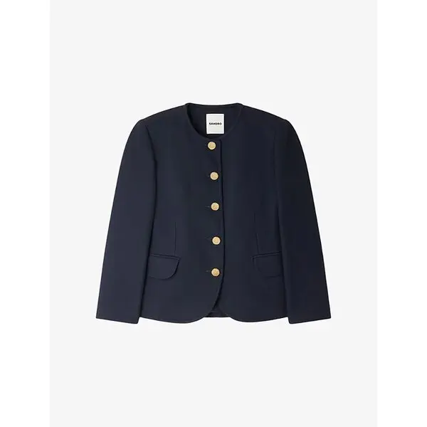 Sandro Round-neck Woven Jacket With Side Pockets