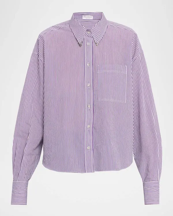 Brunello Cucinelli Techno Cotton Button-front Top With Brass Trim