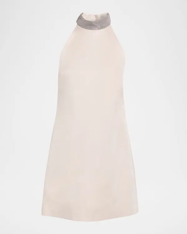 Brunello Cucinelli Satin Cady A-line Mini Dress With Monili Collar