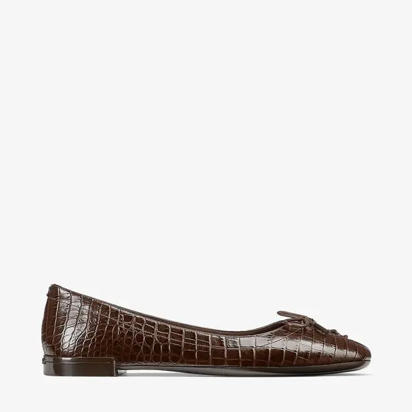 JIMMY CHOO Scarlett Croc Embossed Ballerina Flats - Brown