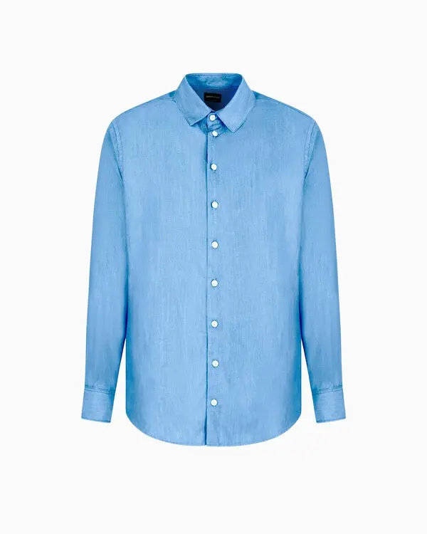 Giorgio Armani Regular-fit Shirt In Cotton Denim - Blue
