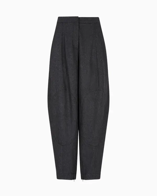 Giorgio Armani Wide Trousers In Wool And Cashmere Flannel - Grey