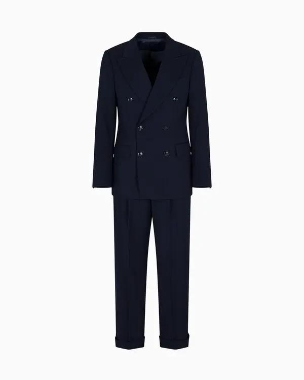 Giorgio Armani Royal Line Double-breasted Suit In Canneté Wool Crêpe - Navy Blue