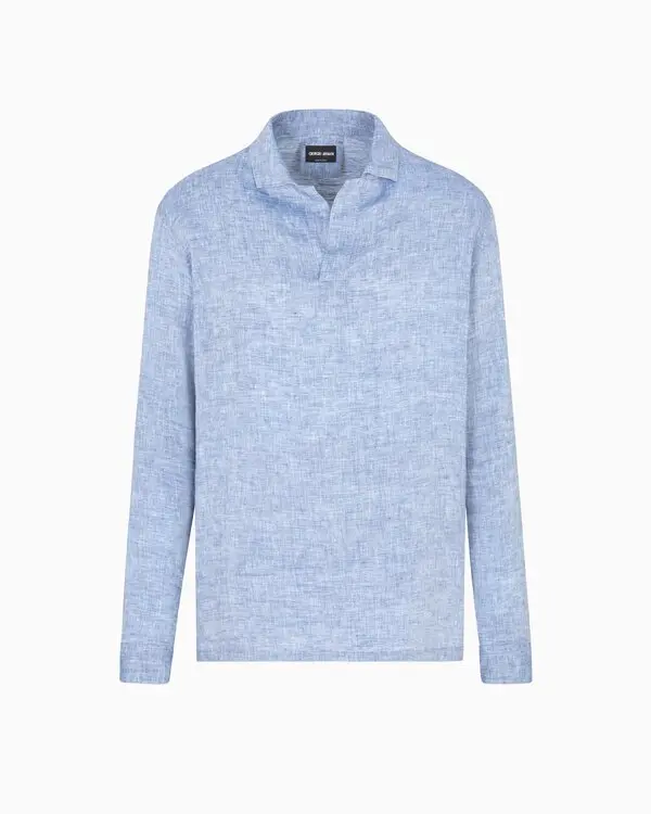 Giorgio Armani Polo Shirt In Pure Linen Canvas