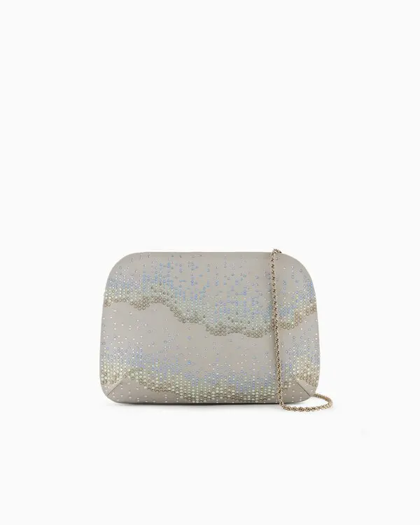 Giorgio Armani La Prima Satin Clutch With Rhinestone Wave Motif