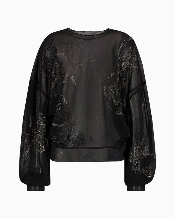 Giorgio Armani Sheer Interlock Shirt With Swarovski Embroidery