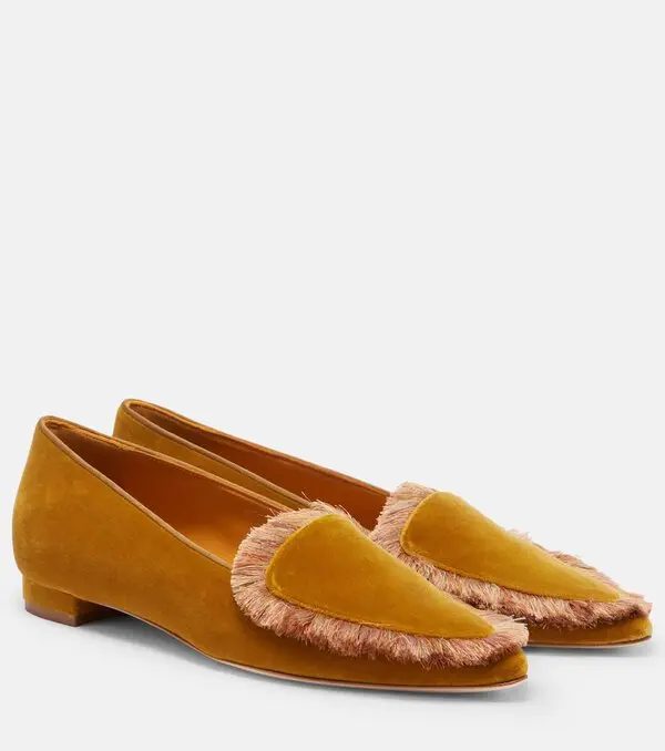 Manolo Blahnik Agofran Fringed Velvet Loafers - Orange