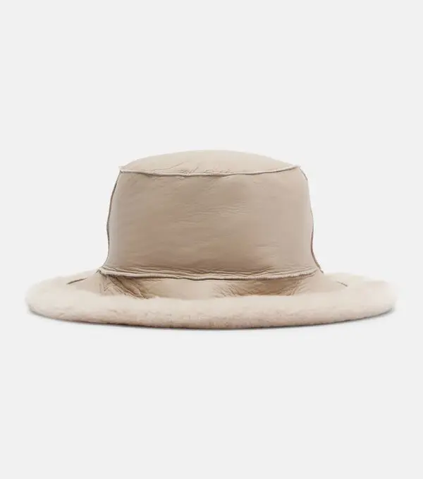 Brunello Cucinelli Shearling-trimmed Leather Boater Hat
