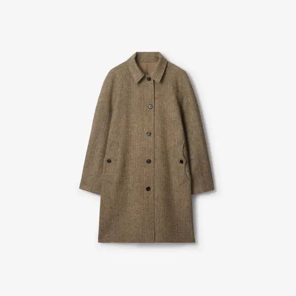 Burberry Long Herringbone Wool Car Coat - Clay Brown