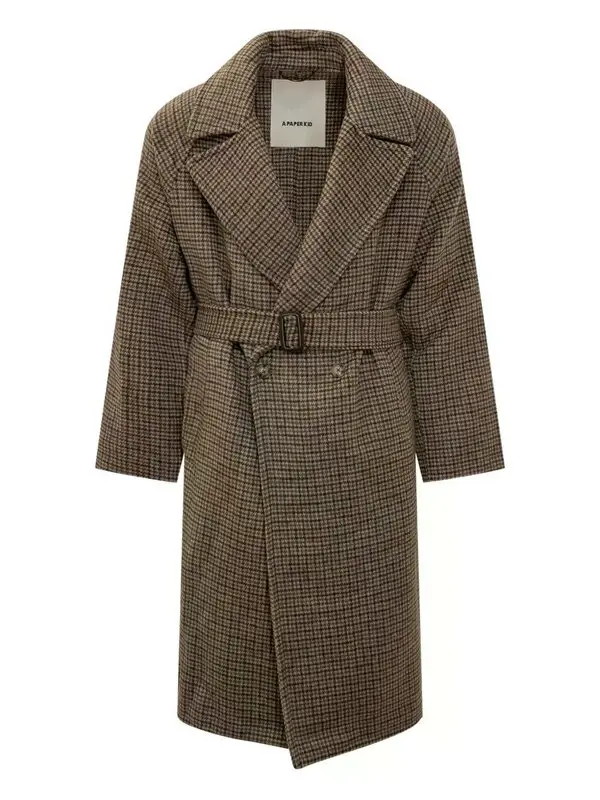 A PAPER KID Belted Houndstooth Double-breasted Coat
