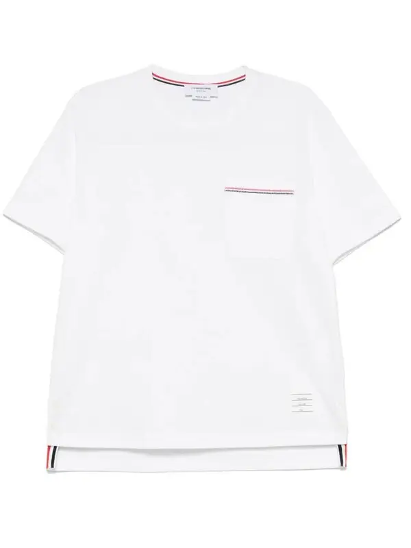 Thom Browne Oversized Short Sleeve Tee With Embroidered Rwb Pocket Trim In Heavy Jersey - White