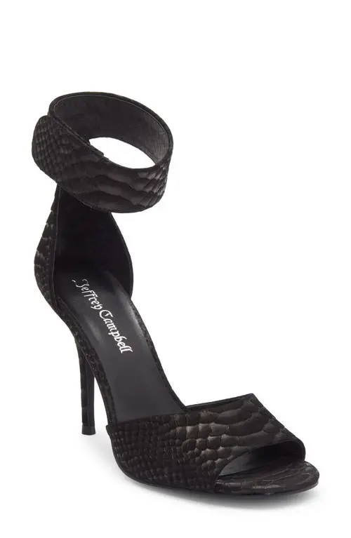 Jeffrey Campbell Snakeskin Embossed Ankle Strap Sandal - Black Matte Snake