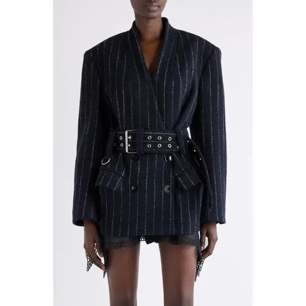 Isabel Marant Fyma Pinstripe Wool Belted Blazer