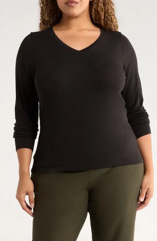 Eileen Fisher V-neck Long-sleeve T-shirt - Black