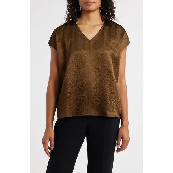 Eileen Fisher V-neck Satin Top - Serpentine