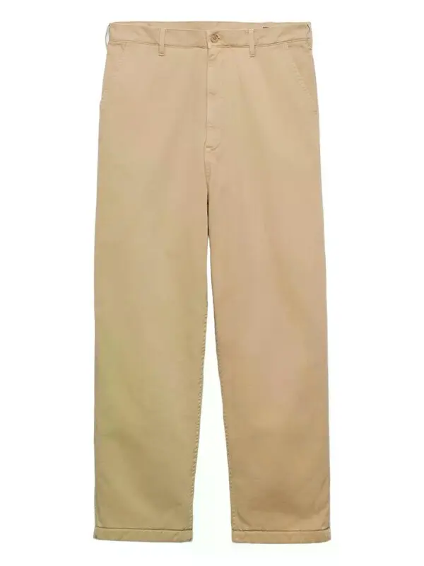 Prada Cotton Trousers With Triangle Logo - Neutrals