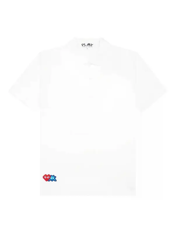 Play Comme Des Garcon X Invader Pixel-heart Polo Shirt - White