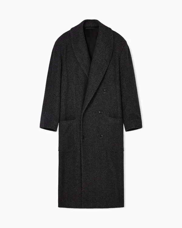 Giorgio Armani Long Coat In Chevron Cashmere Cloth - Two-tone
