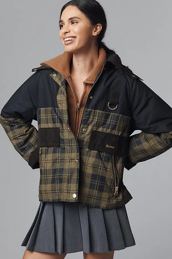 Barbour Elae Showerproof Jacket - Olive Check/black