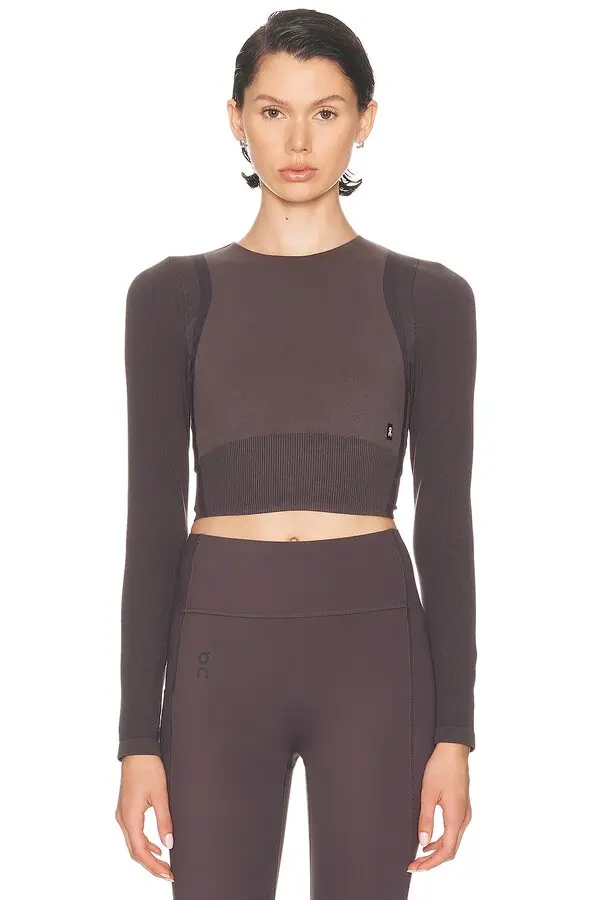 On Studio Knit Long Crop Top - Pebble & Black