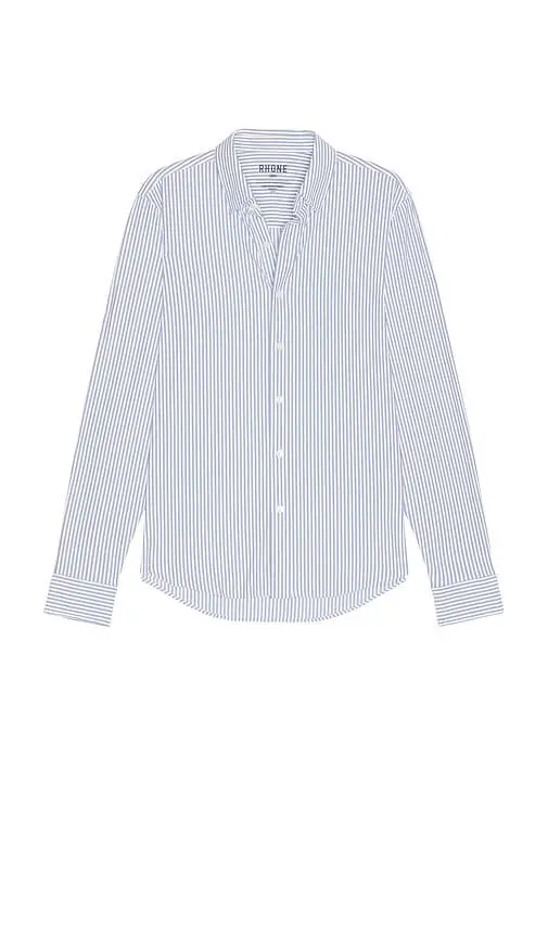 RHONE Slim Commuter Shirt In Blue - Dark Blue Wide Stripe
