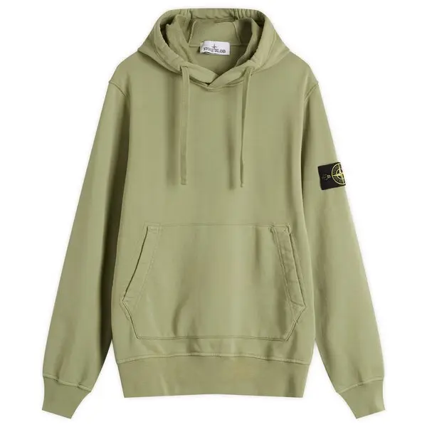 Stone Island Organic Cotton Fleece Popover Hoodie - Sage