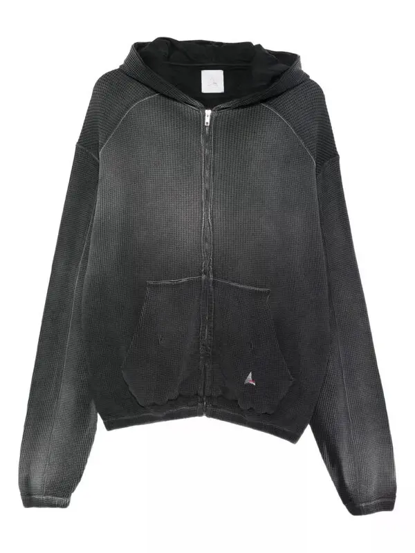 ROA Waffle-knit Zip-up Hoodie - Black