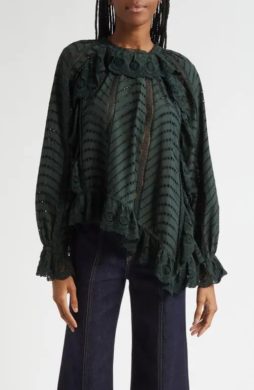 Ulla Johnson Marcella Eyelet Ruffle Top - Cypress