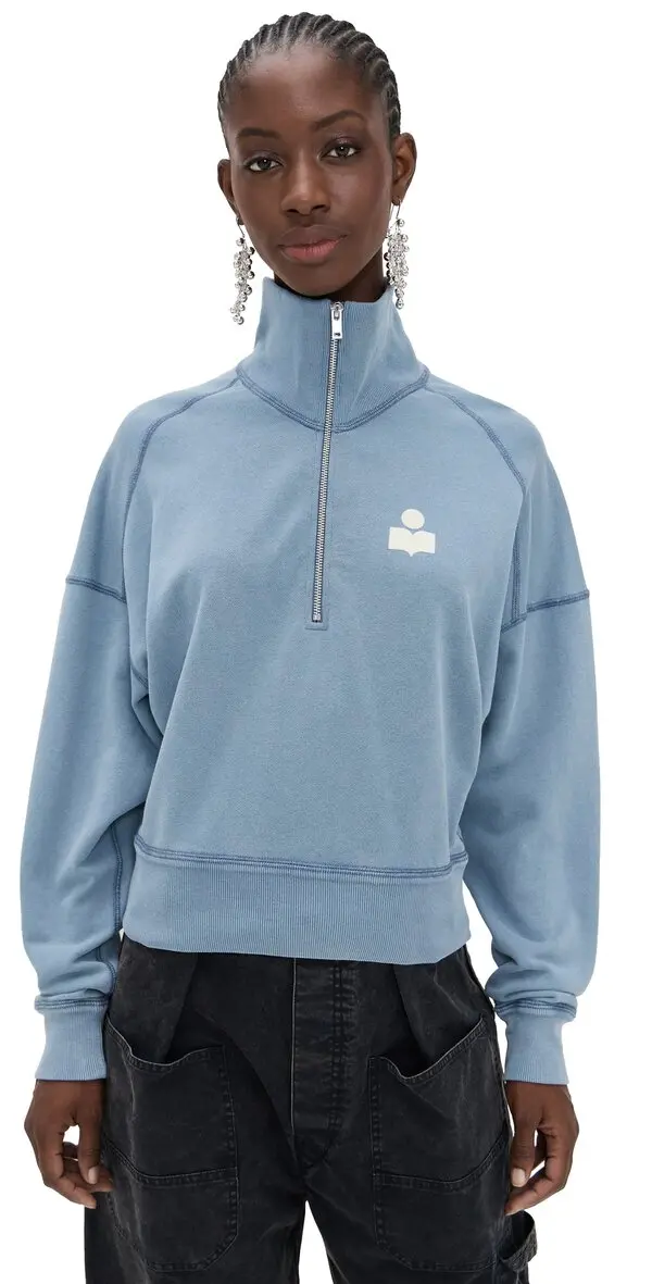 Isabel Marant Ross Quarter Zip Sweatshirt - Slate Blue/ecru