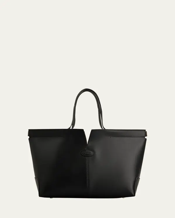 TOD'S Smooth Leather Shopper Tote Bag - Nero